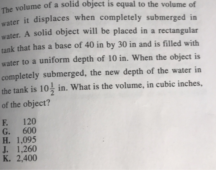 Solved volume of a solid object is equal to the volume of Th | Chegg.com