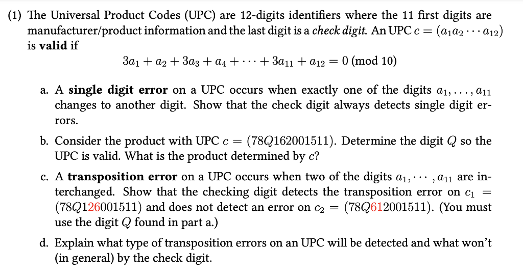 1) The Universal Product Codes (UPC) are 12-digits | Chegg.com