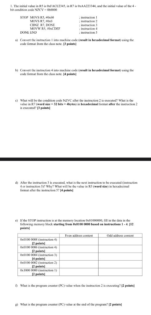 Solved 1. The initial value in R5 is 0xFACE2345, in R7 is | Chegg.com