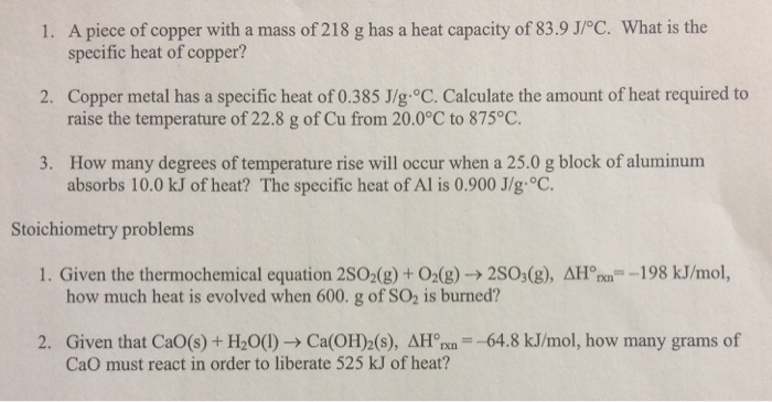 Solved A piece of copper with a mass of 218 g has a heat | Chegg.com
