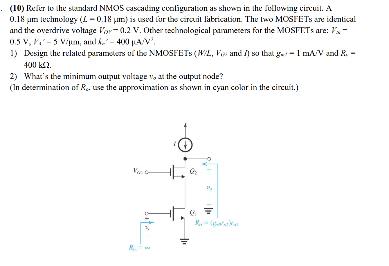 Solved (10) Refer to the standard NMOS cascading | Chegg.com