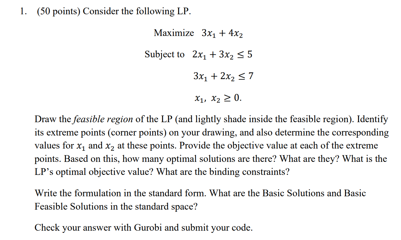 Solved 1. (50 points) Consider the following LP. Maximize | Chegg.com