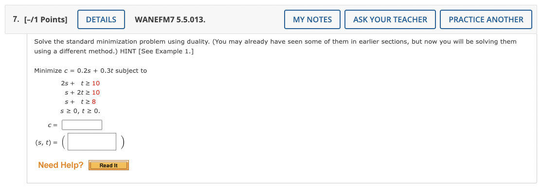 Solve the standard minimization problem using | Chegg.com