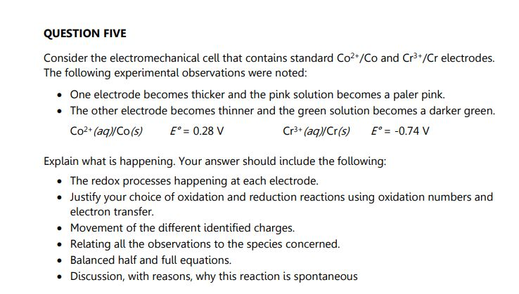Solved QUESTION FIVE Consider the electromechanical cell | Chegg.com Solved QUESTION FIVE Consider the electromechanical cell | Chegg.com