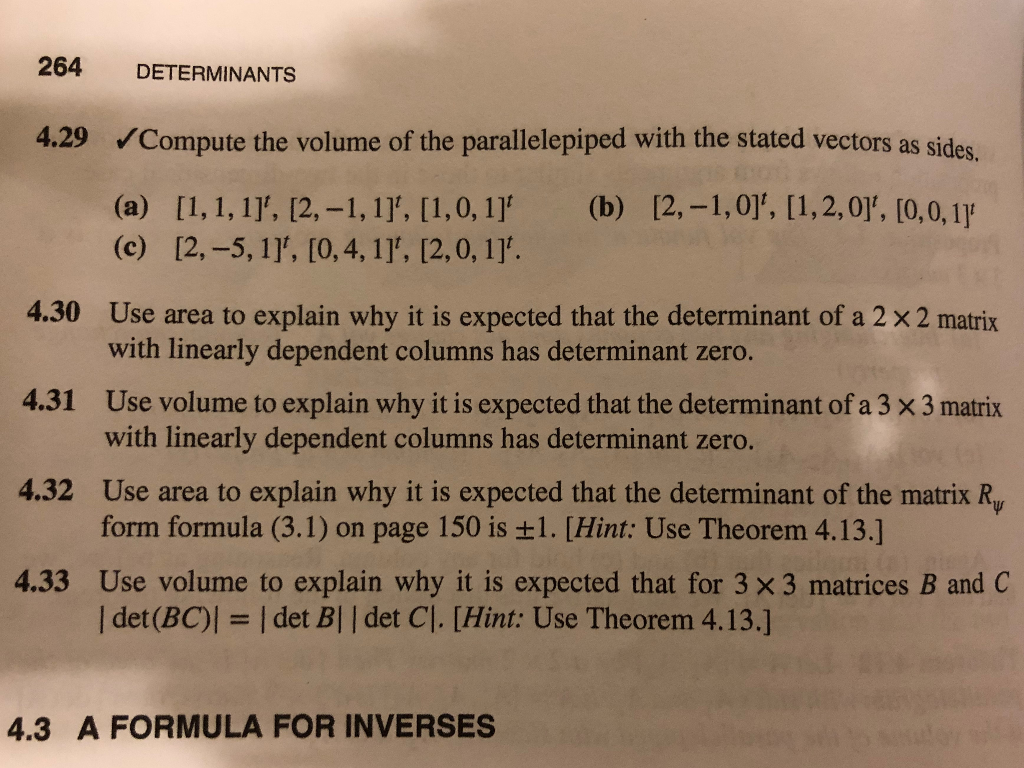 Solved 264 DETERMINANTS 4.29 Compute the volume of the | Chegg.com