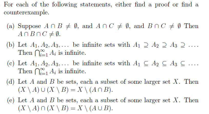 Solved For each of the following statements, either find a | Chegg.com
