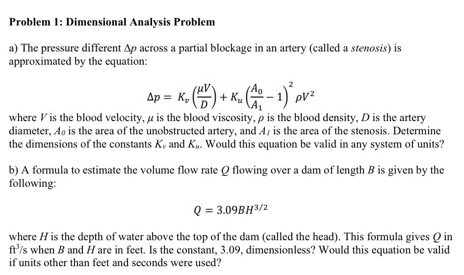 Solved Problem 1: Dimensional Analysis Problem a) The | Chegg.com