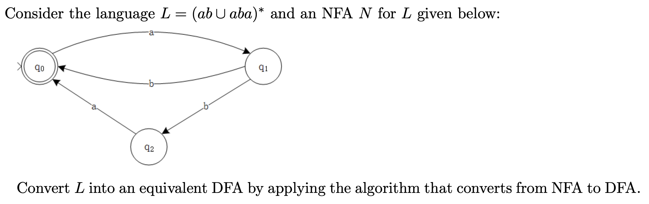 Solved Consider the language L = (ab U aba)* and an NFA N | Chegg.com