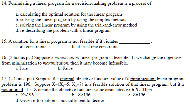 Solved 14. Formulating a linear program for a | Chegg.com