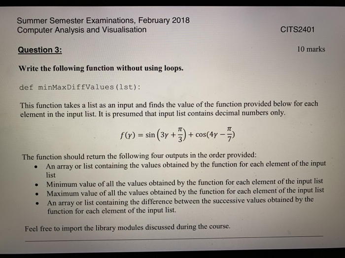 Summer Semester Examinations, February 2018 CITS2401 | Chegg.com