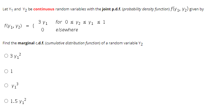 Solved Let Y1 and Y2 be continuous random variables with the | Chegg.com