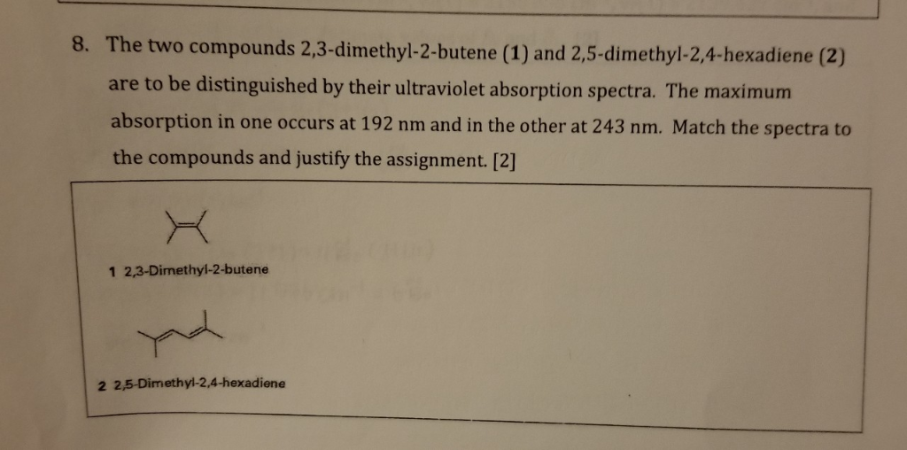 Solved 8. The two compounds 2,3-dimethyl-2-butene (1) and | Chegg.com