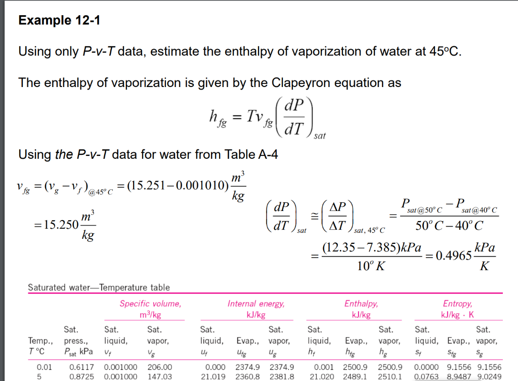 Solved Example 12-1 Using only P-v-T data, estimate the | Chegg.com