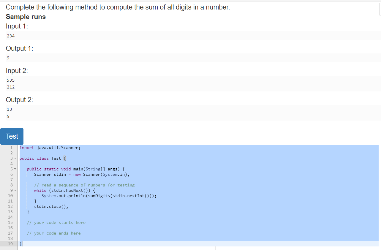 Solved Complete the following method to compute the sum of | Chegg.com