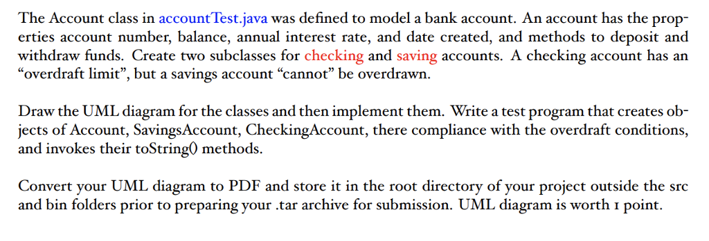 Solved The Account class in account Test.,java was defined | Chegg.com
