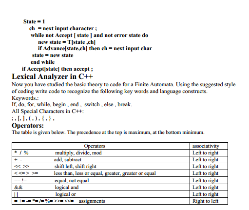 write a program for a lexical analyzer in c++. you | Chegg.com