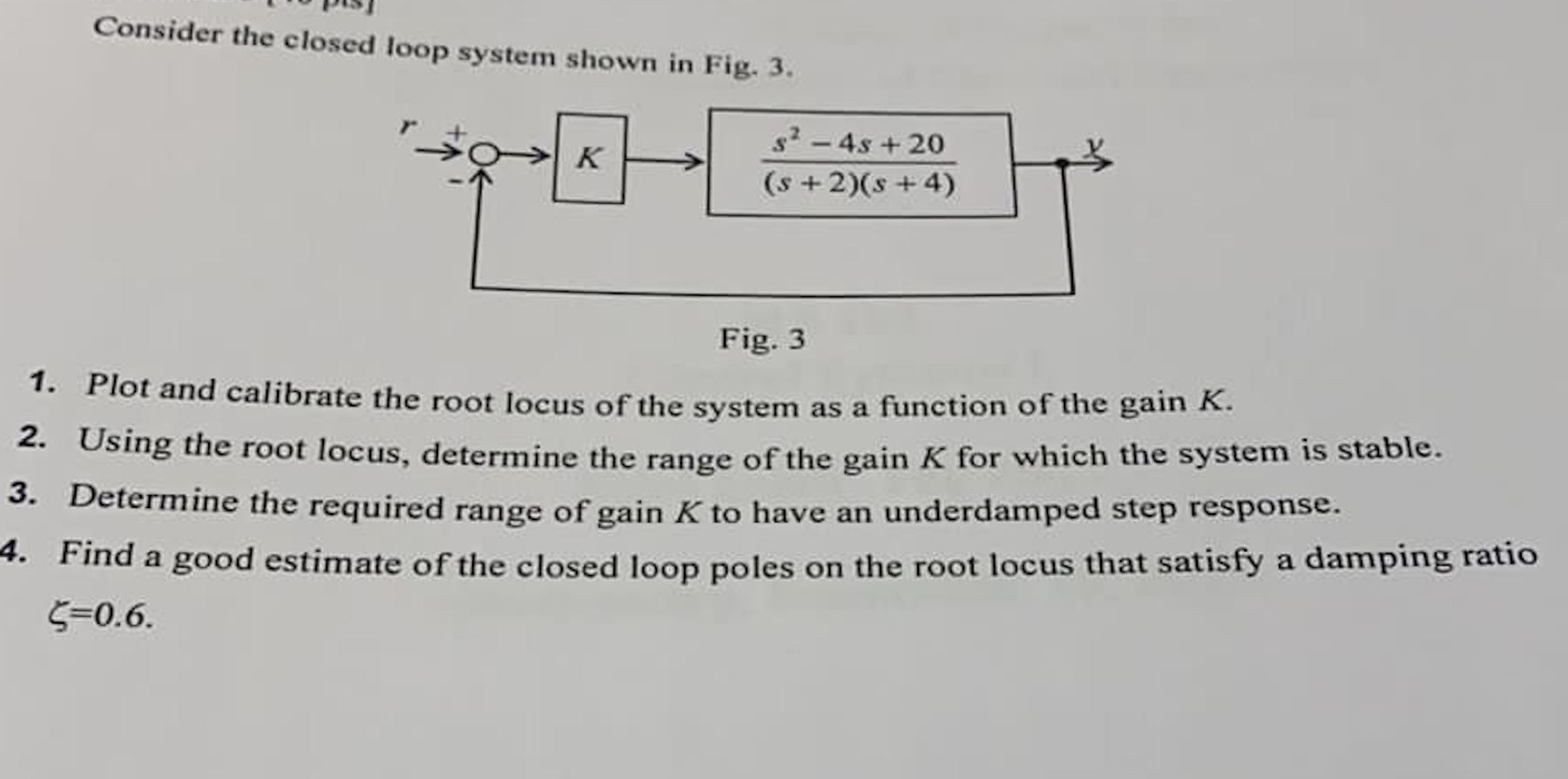Solved Consider the closed loop system shown in Fig. 3. K s? | Chegg.com
