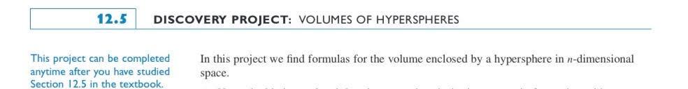 Solved 12.5 DISCOVERY PROJECT: VOLUMES OF HYPERSPHERES This | Chegg.com