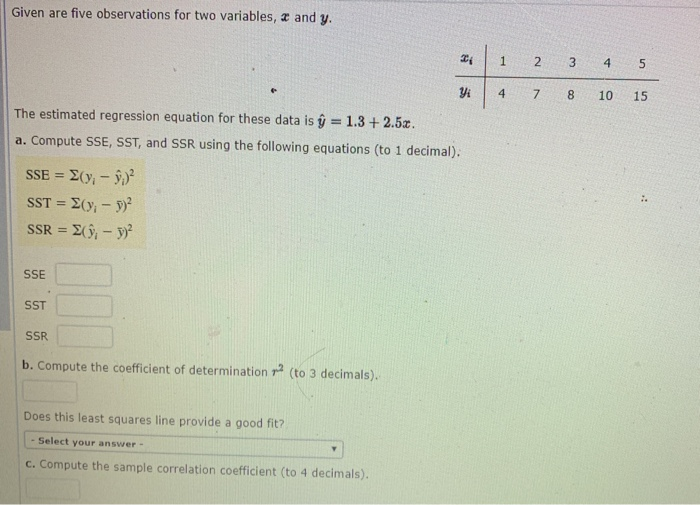 Solved Given are five observations for two variables, and y | Chegg.com