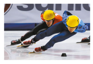 Solved In short-track speed skating, the track has straight | Chegg.com
