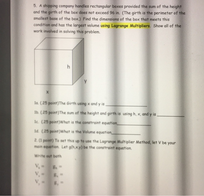 Solved A shipping company handles rectangular boxes provided | Chegg.com