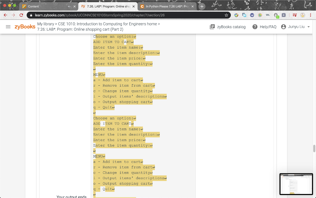Solved 7 26 Lab Program Online Shopping Cart Part 2 T