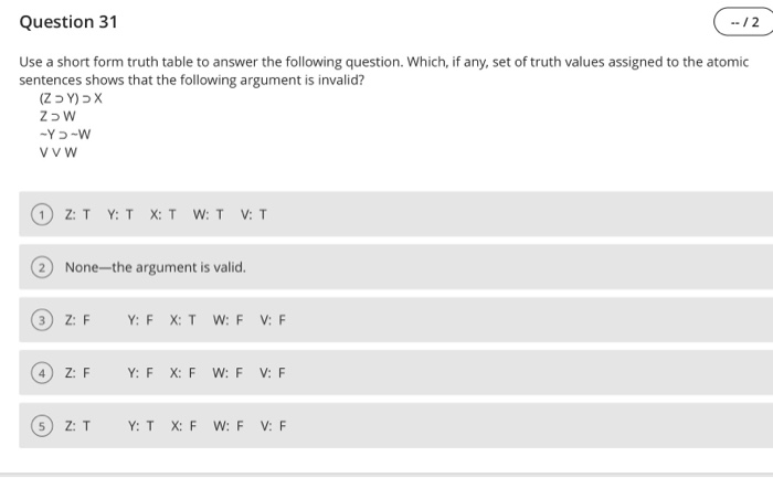 Solved Question 31 ·-12 Use a short form truth table to | Chegg.com