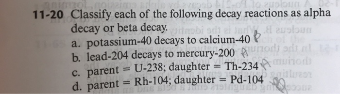 Solved 11-20 Classify each of the following decay reactions | Chegg.com