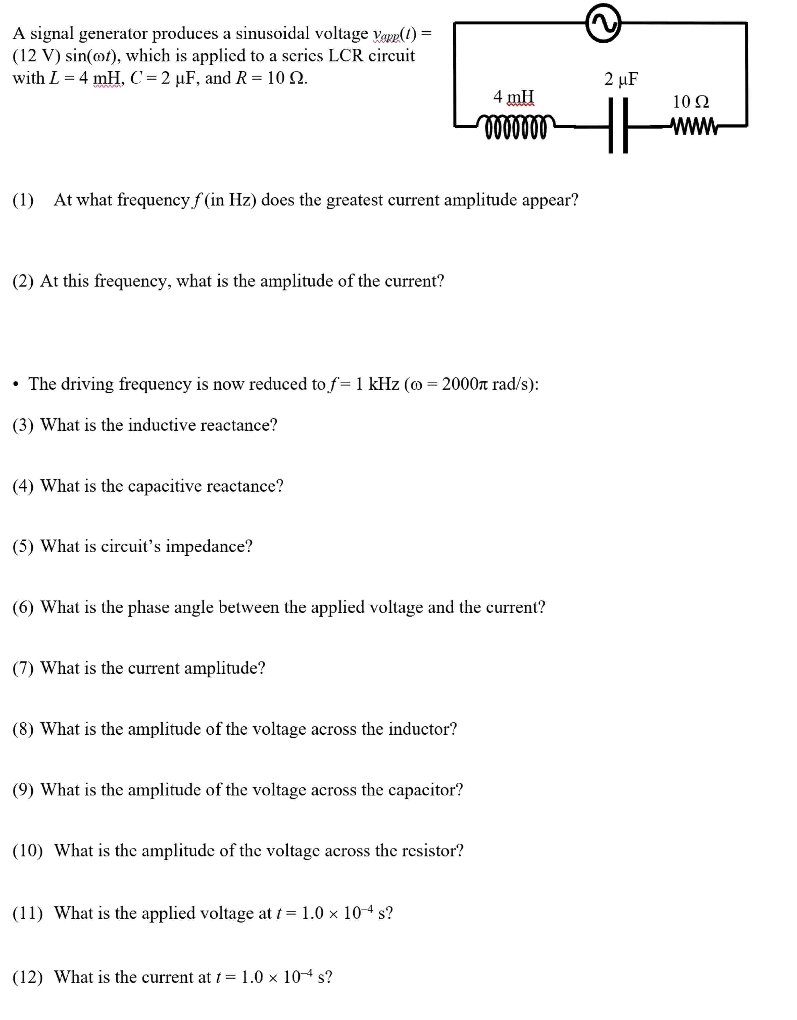 Solved A signal generator produces a sinusoidal voltage | Chegg.com