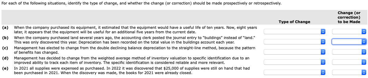 Solved For each of the following situations, identify the | Chegg.com
