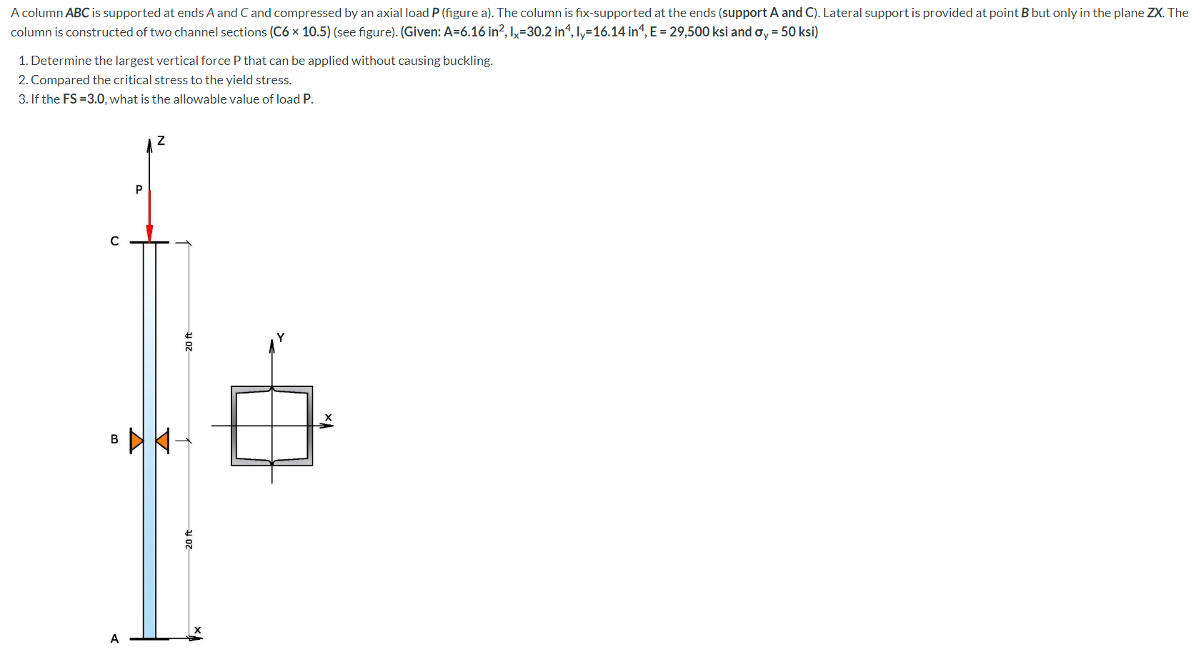 Solved A column ABC is supported at ends A and C and | Chegg.com