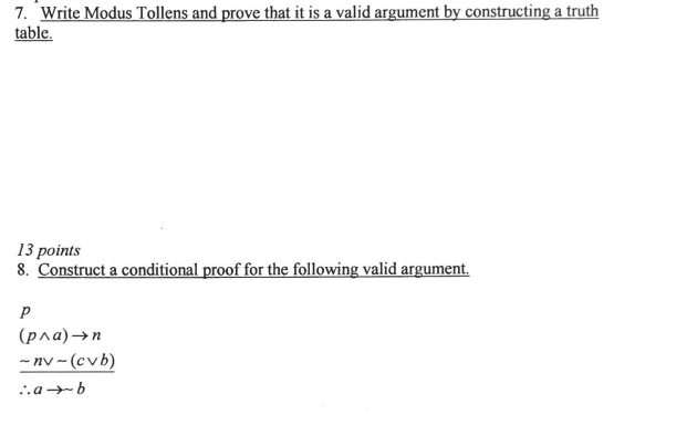 Solved 7. Write Modus Tollens and prove that it is a valid | Chegg.com