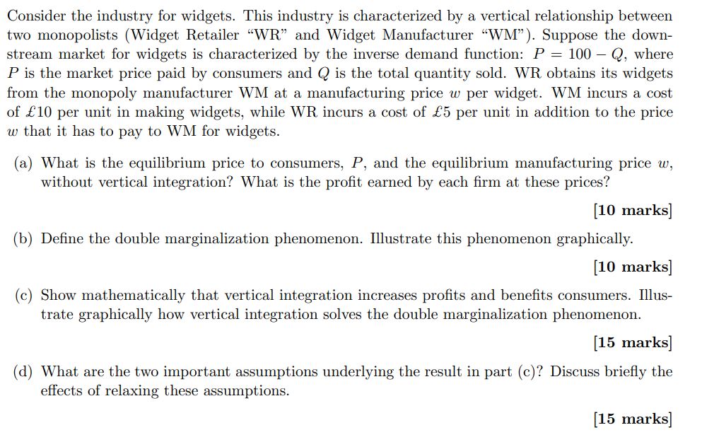 Solved Consider the industry for widgets. This industry is | Chegg.com
