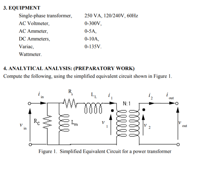 Solved 3. EQUIPMENT Single-phase transformer, AC Voltmeter, | Chegg.com
