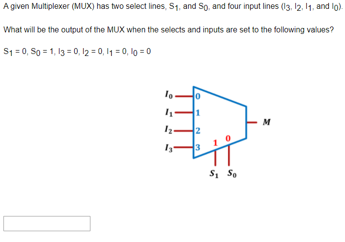 Solved A given Multiplexer (MUX) has two select lines, S1, | Chegg.com