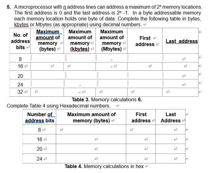Solved 5. A microprocessor with n address lines can address | Chegg.com