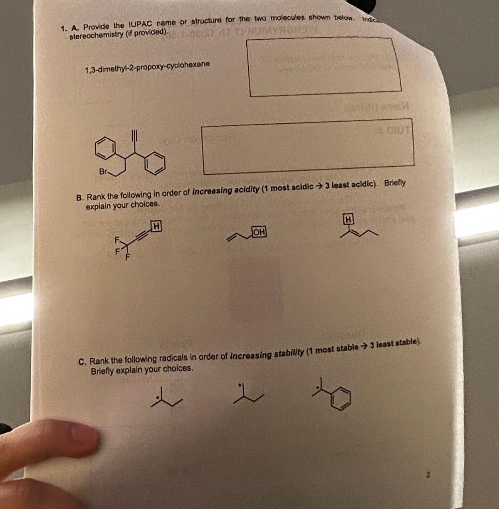 Solved 1. A. Provide the IUPAC name or structure for the two | Chegg.com