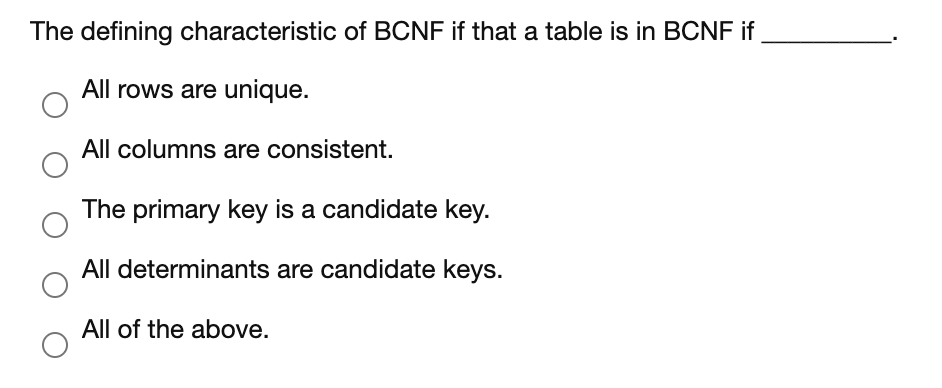 Solved The Defining Characteristic Of BCNF If That A Table Chegg