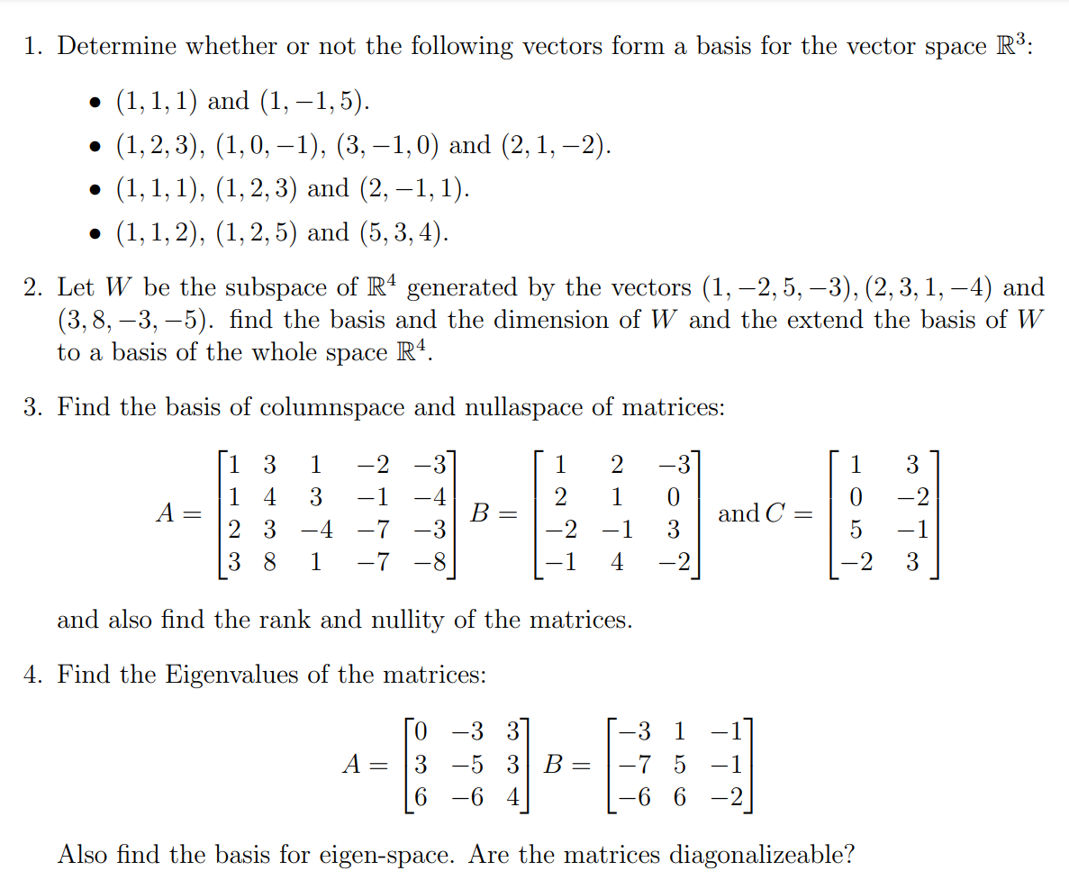 Solved 1. Determine whether or not the following vectors | Chegg.com