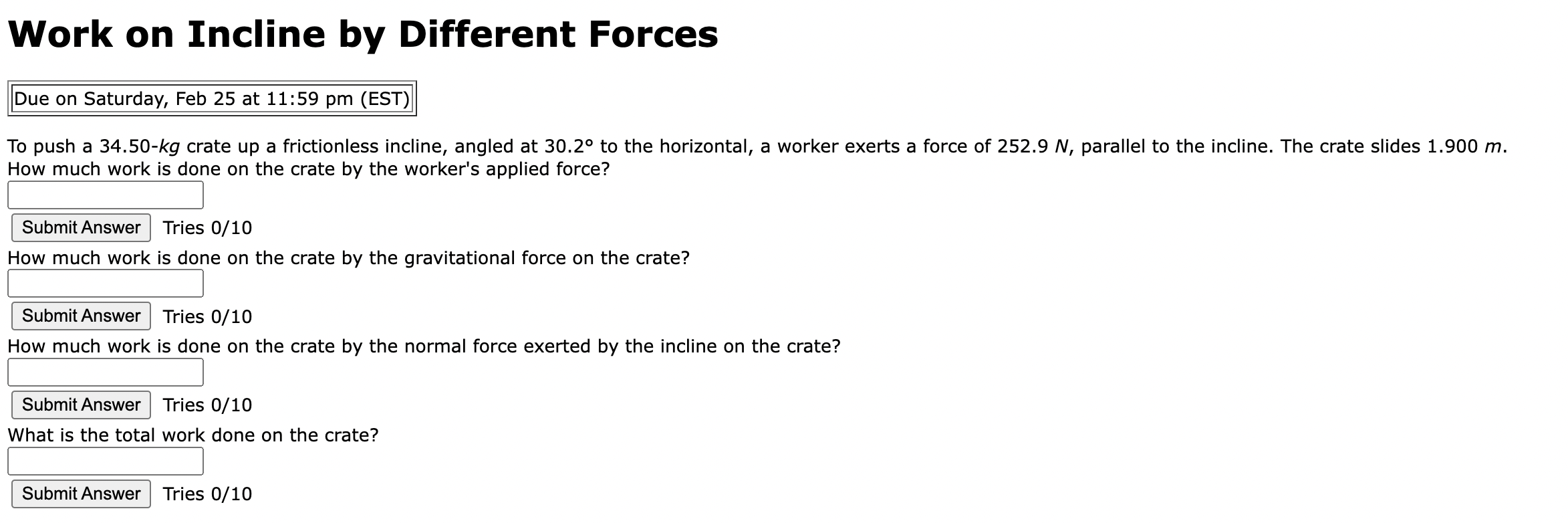 Solved Work on Incline by Different Forces To push a | Chegg.com Solved Work on Incline by Different Forces To push a | Chegg.com
