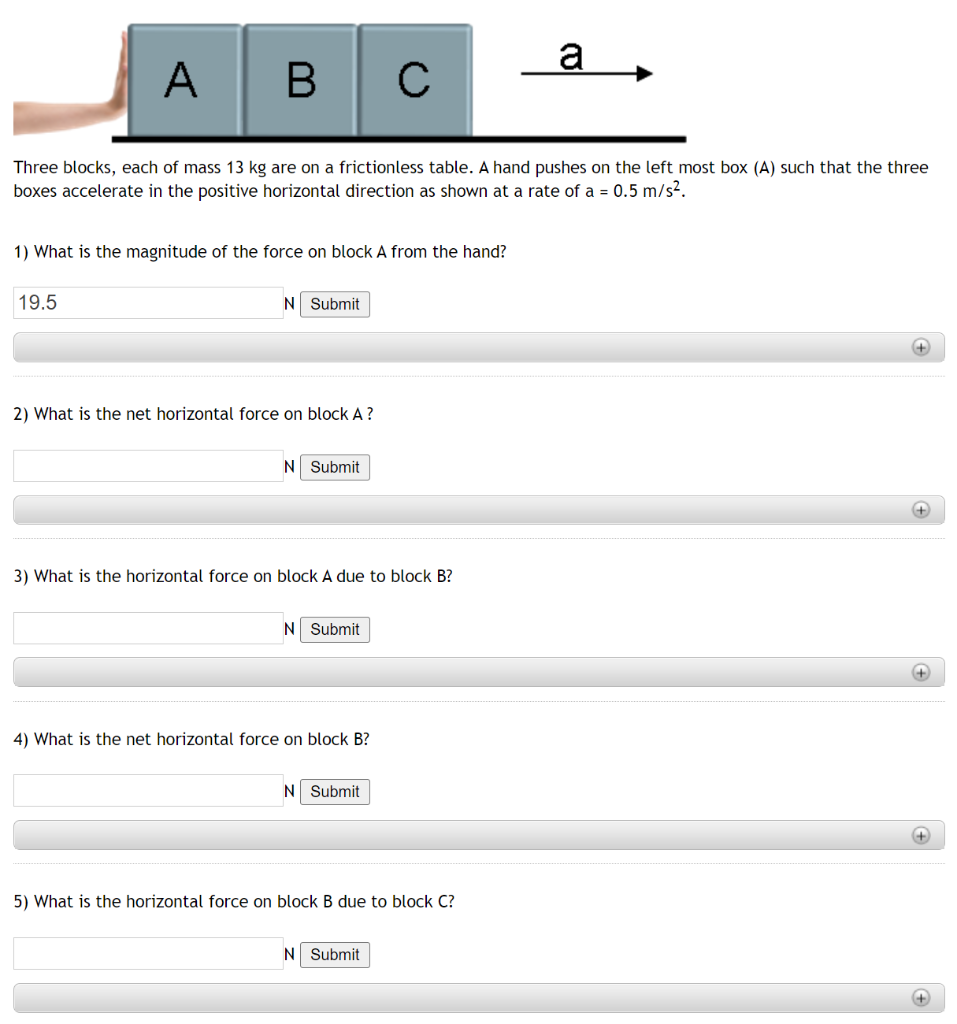Solved Three blocks, each of mass 13 kg are on a | Chegg.com