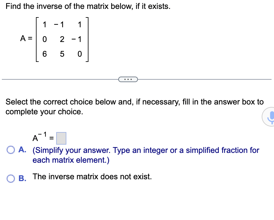 Solved Find the inverse of the matrix below, if it exists. | Chegg.com