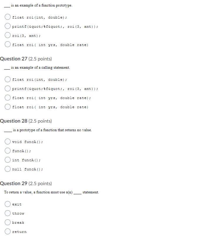 Solved Is An Example Of A Function Prototype Float 1045