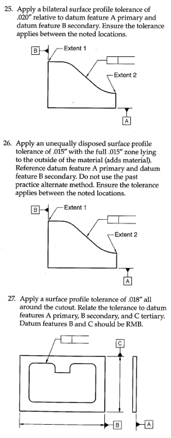 Solved 25. Apply a bilateral surface profile tolerance of | Chegg.com