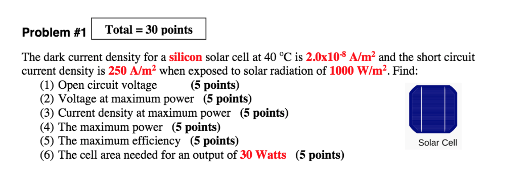 Solved Problem #1 Total = 30 points The dark current density | Chegg.com