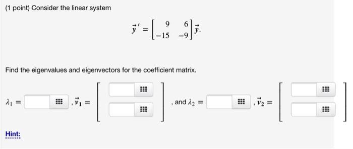 Solved (1 point) Consider the linear system y. -15 -9 Find | Chegg.com