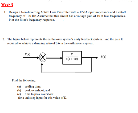 Solved Week 8 1. ﻿Design a Non-Inverting Active Low Pass | Chegg.com