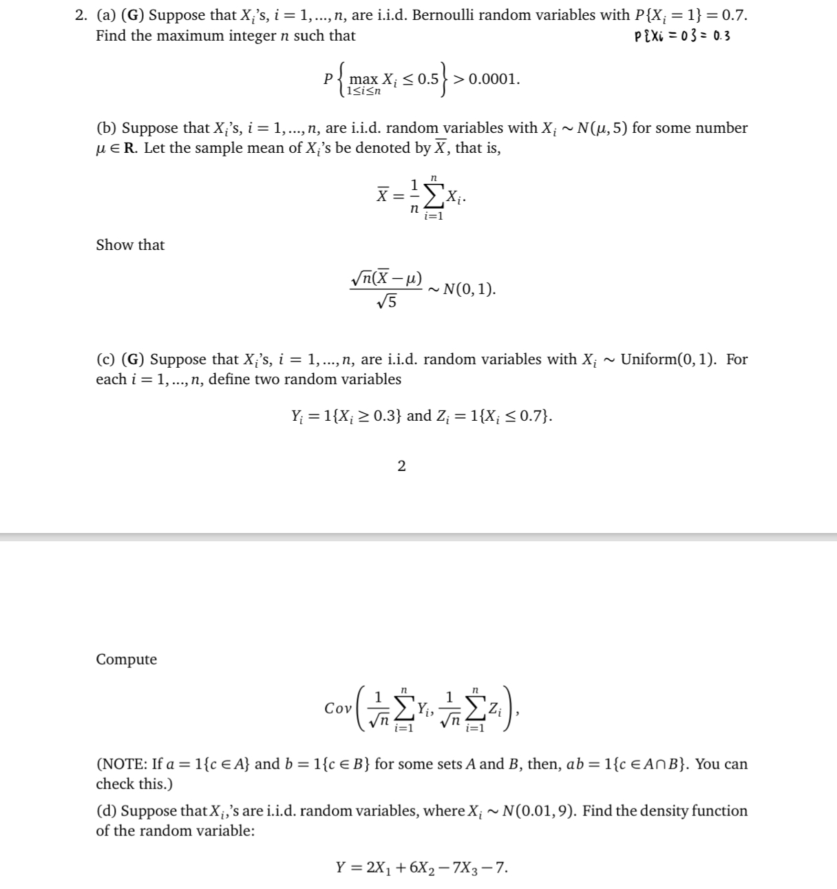 Solved 2. (a) (G) Suppose that Xi 's, i=1,…,n, are i.i.d. | Chegg.com