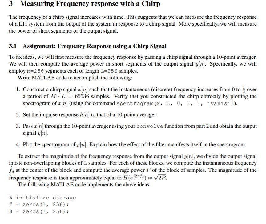 3 Measuring Frequency response with a Chirp The | Chegg.com