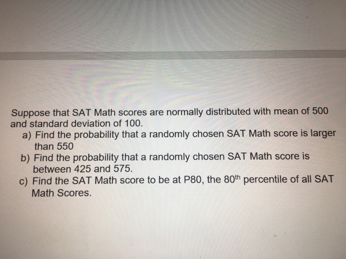 Solved Suppose that SAT Math scores are normally distributed | Chegg.com